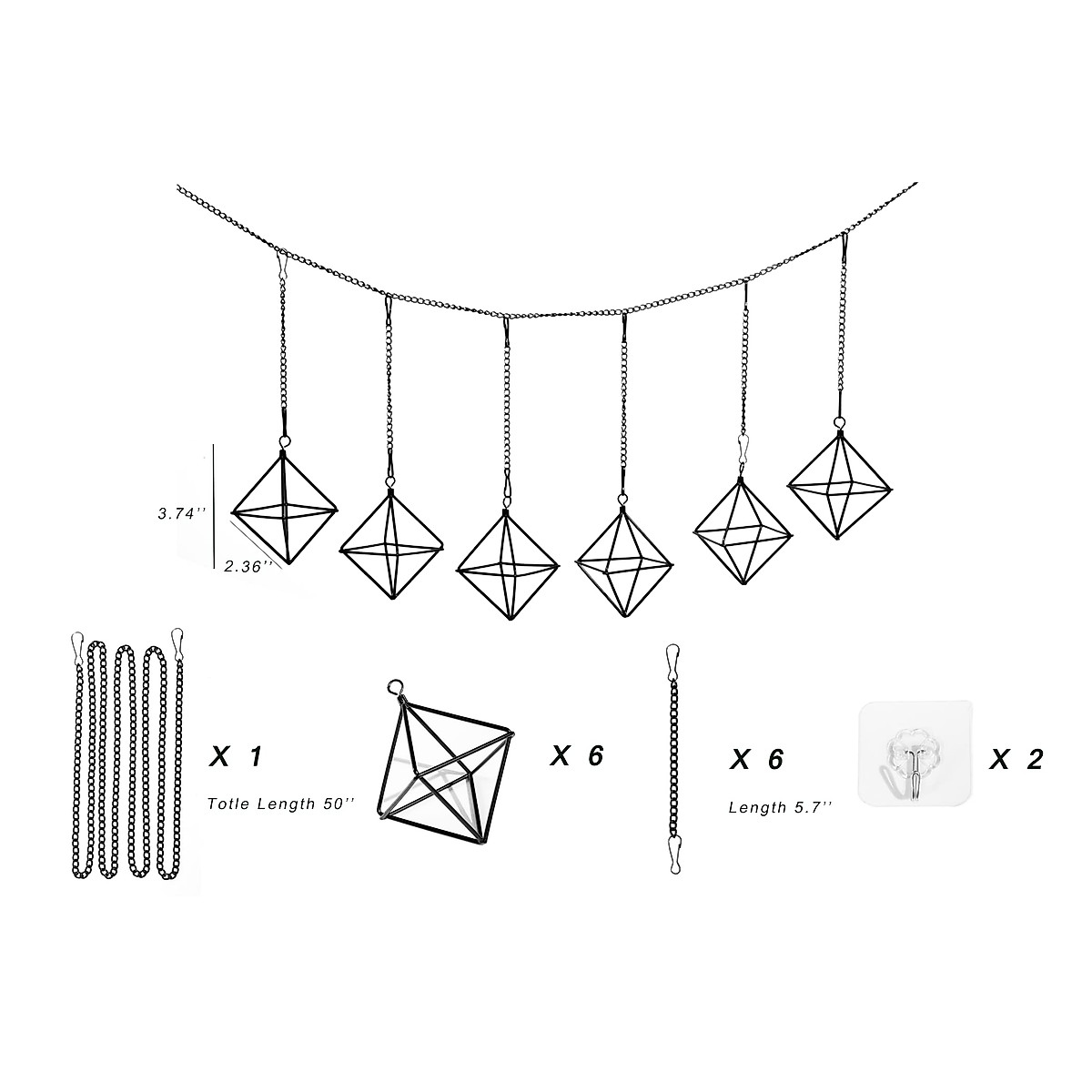 libproqia Small Air Plants Holders Black Hanging Airplants Hangers Iron Wire Airferns Display Frame Geometric Tillandsia Air Planter with Chains for Wall Mounted Himmeli Decor 6pcs(No Plants)