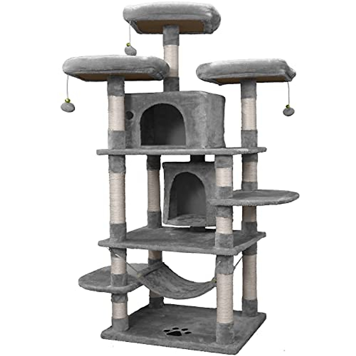 NEGTTE Cat Tree Tower for Indoor Cats,67 inches Extra Large Multi-Level Cat Condo with Sisal Scratching Posts for Large Cats Kitty Play House,Light Gray