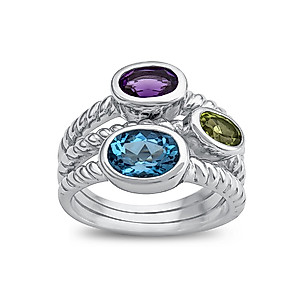 FJC Finejewelers Amethyst, Peridot, and Blue Topaz Ring Sterling Silver Size 7.5