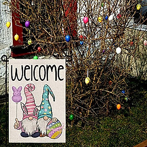 CROWNED BEAUTY Easter Garden Flag 12×18 Inch Double Sided Small Welcome Gnomes Egg Outside Vertical Holiday Yard Flag
