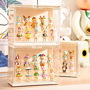 GOTO 2Packs Clear Assemble Display Boxes, Display Storage Cases, Stackable Show Cases for Pop Mart, Action Figures, Lego, Collectibles, Toys, Cosmetics (2 Boxes with 4 Partitions)