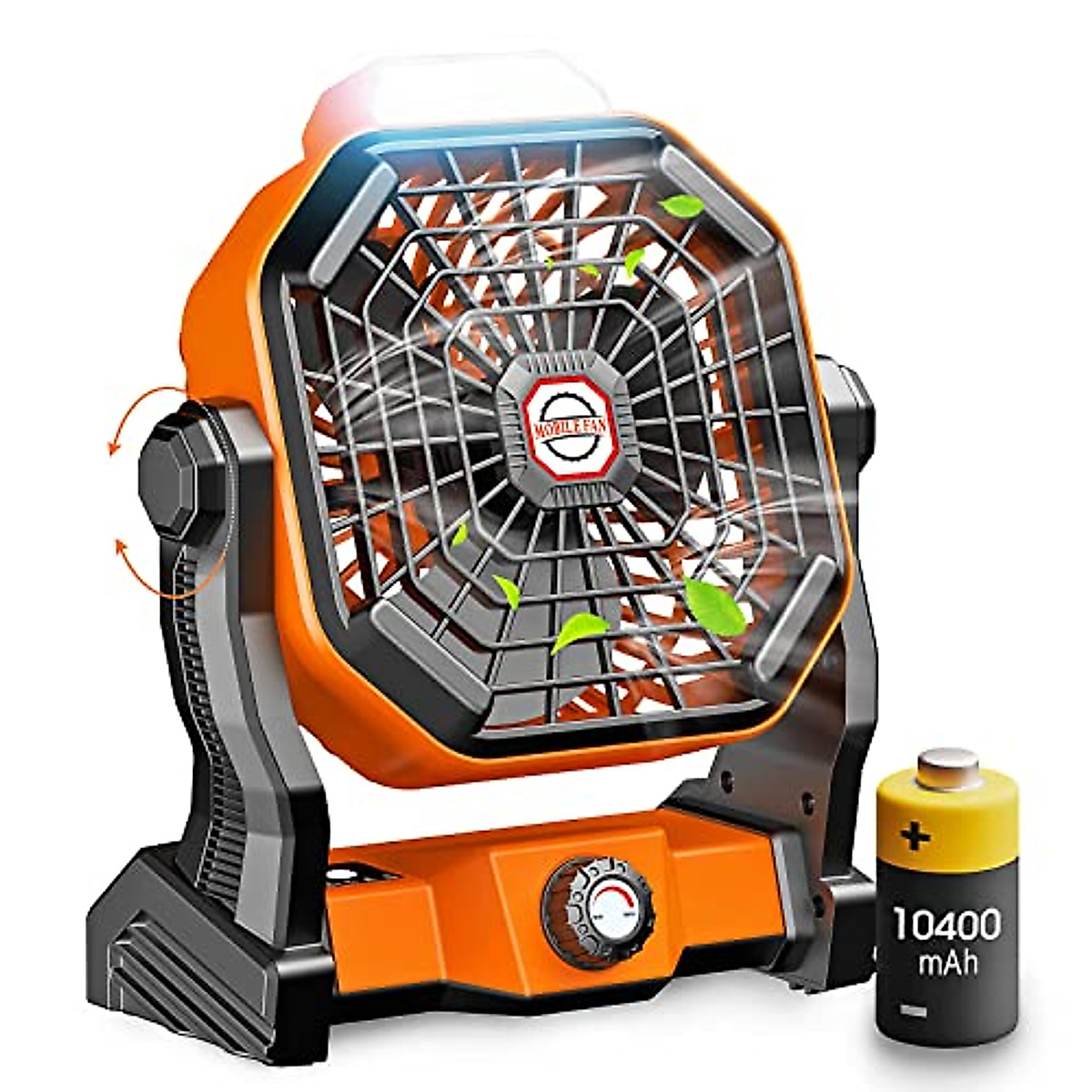 Drchop Portable Fan Rechargeable, 10400mAh Battery Operated Powered Fan, Outdoor Camping Fan with Light & Hook, Personal USB Desk Fan, for Bedroom, Table, Home, Office, Tent, Travel (Classic Orange)