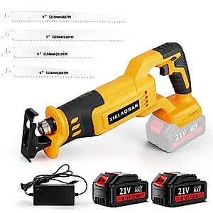 XIELAOBAN Sawzall, Cordless Electric Reciprocating Saw, 3000 SPM 3 Speed Adjustment with 4 Blades for Wood, Metal, Plastic,Including 2pcs 21V/3.0Ah Li-Ion Battery With Fast Charger