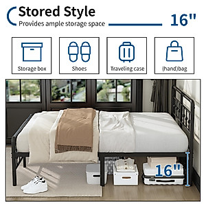 DiaOutro Metal Platform California King Bed Frames with Headboard and Footboard, 16 Inch No Box Spring Needed Heavy Duty Victorian Style Iron-Art Mattress Foundation/Maximum Storage Matte Black DA16