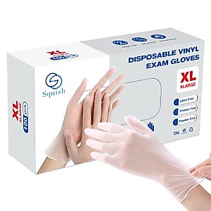 squish Disposable Gloves,Clear Vinyl Gloves Latex Free Powder-Free Glove Cleaning Health Gloves for Kitchen Cooking Cleaning Food Handling, 100PCS/Box, X-Large