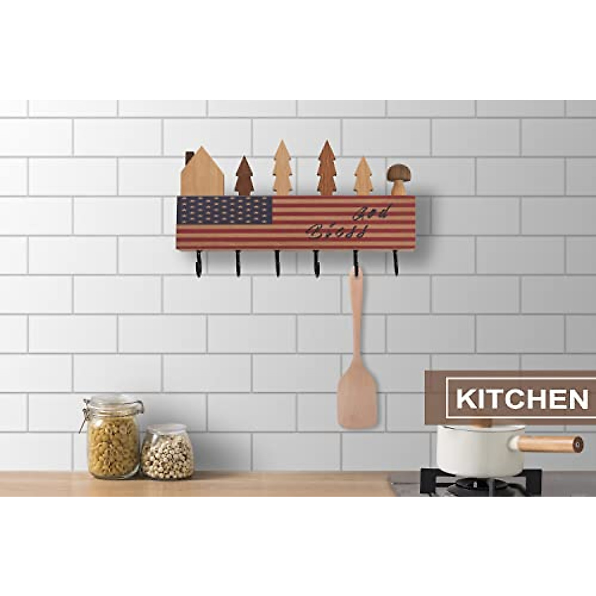 Seasonwind Key Holder Wall Mounted Key Hooks for Wall Decorative with 6 Hooks and 6 Ornaments, Wood Key Organizer Rack Hanger for Entryway, Front Door, Hallway, Office