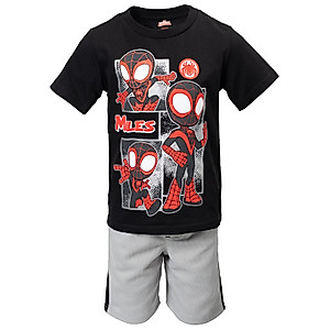 Marvel Spidey and His Amazing Friends Miles Morales Little Boys Graphic T-Shirt Mesh Shorts Outfit Set Black/Gray 6
