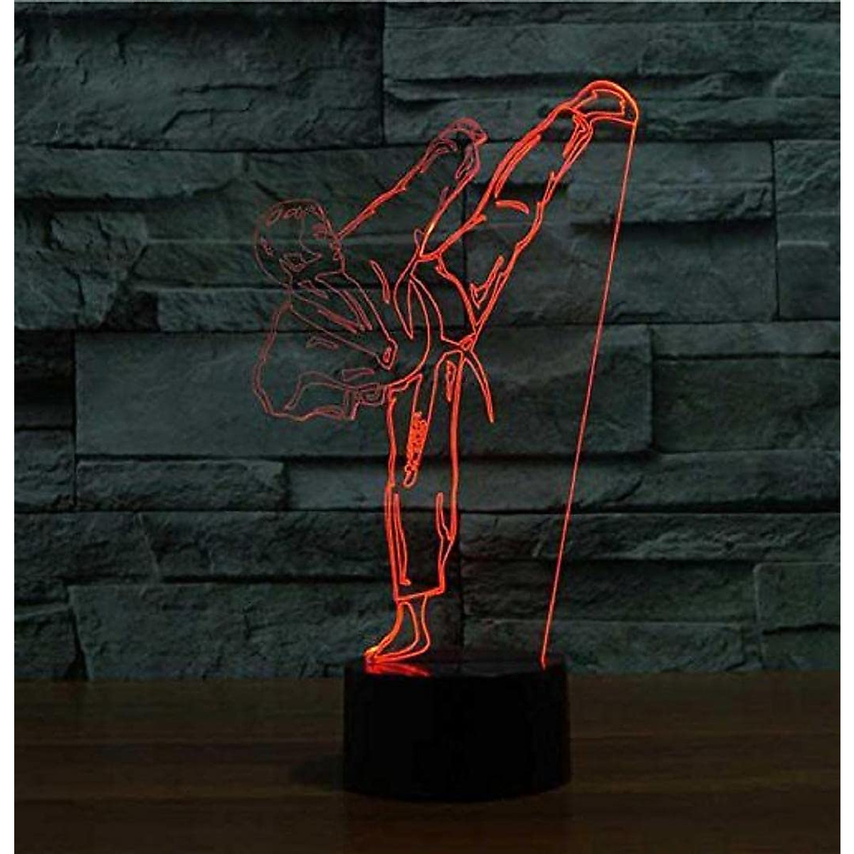 3D Gradient Karate Taekwondo Night Light Remote Control Touch Switch 16 Color Change LED Table Desk Lamp Acrylic Flat ABS Base USB Charger Home Decoration Toy Birthday Xmas Kid Children Gift