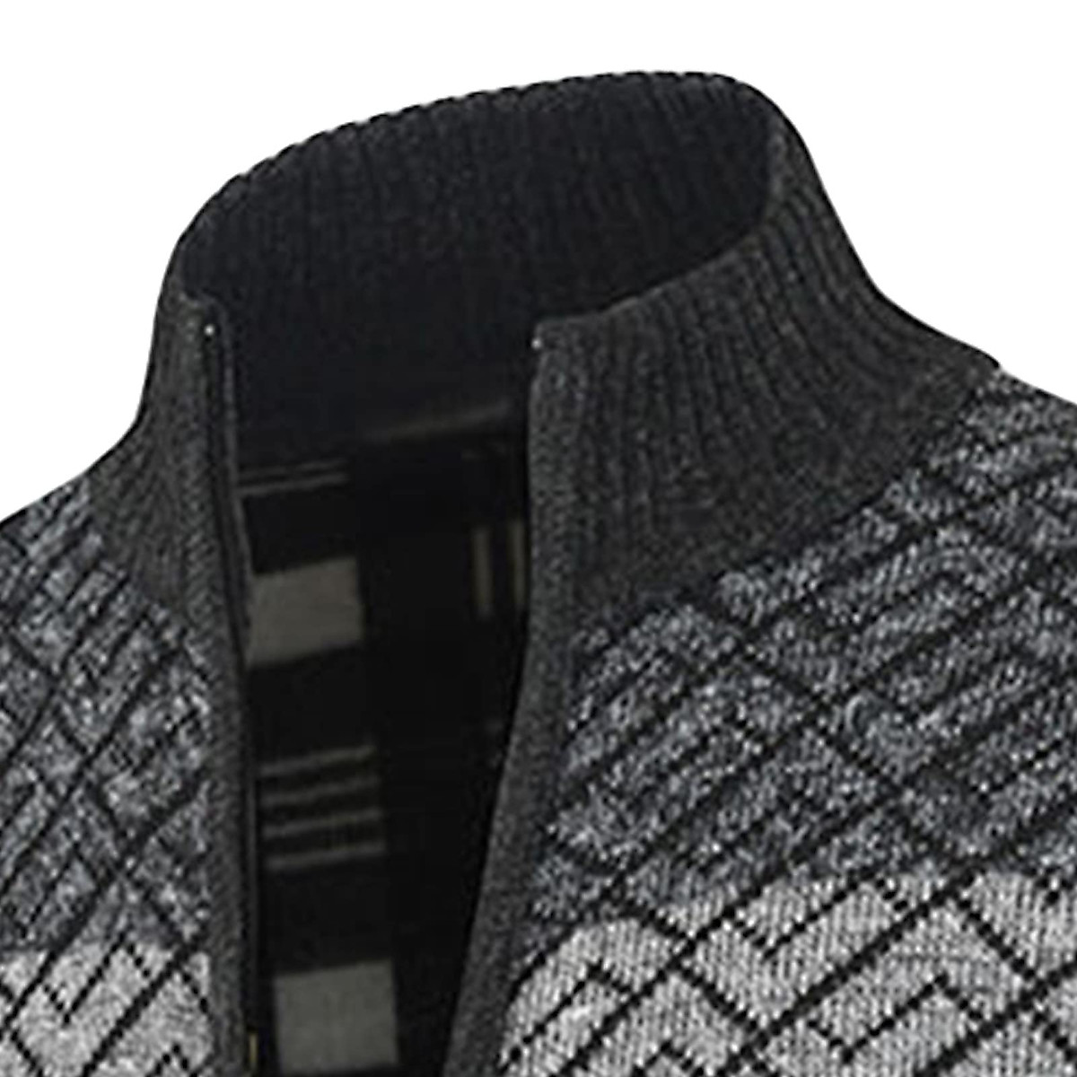 Men's Casual Thick Knitted Cardigan Sweaters Color Block Full Zip Knit Sweater Long Sleeve Fleece Winter Cardigans (Dark Grey,3X-Large)