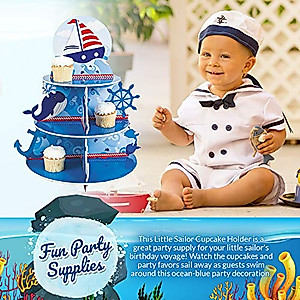 1 X Nautical Sailor Cupcake Holder Stand Size: 16" x 12" diam. by Fun Express blue and white