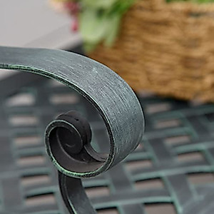 Outsunny Metal Garden Bench for Front Porch, Loveseat Like 2 Person, Armrests, Copper Color Cast Aluminum, Weaving Latticework Outdoor Furniture, Verdigris Green