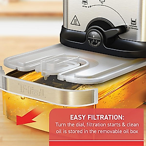 T-fal Compact EZ Clean Stainless Steel Deep Fryer with Basket 1.8 Liter Oil and 1.7 Pound Food Capacity 1200 Watts Easy Clean, Temp Control, Oil Filtration, Dishwasher Safe Parts, 1.8 Liters