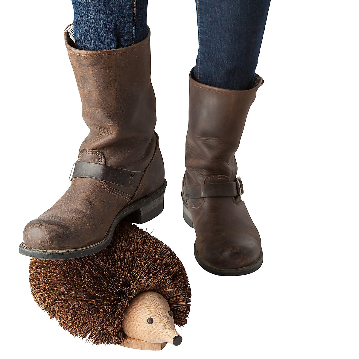REDECKER Bassine Fiber Shoe Cleaning Hedgehog, 11-3/4 inches - Sturdy Beechwood Base - Natural Bristles, Decorative Design - Hedgehog Boot Scraper - Hedgehog Shoe Brush, Made in Germany