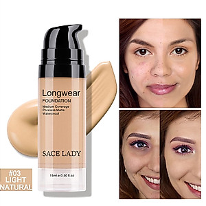 SACE LADY 2Pcs Face Make Up Set, Flawless Matte Foundation and Oil Control Pressed Powder, Lasting Coverage Waterproof Natural Cosmetics Kit