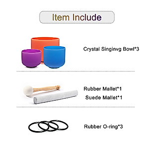 CVNC Set of 3 PCS Colored 6" B Note 8" G Note 10" D Note Frosted Quartz Crystal singing bowl For Sound Healing Meditation