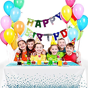 FGSAEOR Blue Tablecloth, 12x108inch Sequins Table Runners and 54x108inch Plastic Table Cloths for Party Decorations, Sparkling Party Supplies Table Cover for Indoor Outdoor Parties