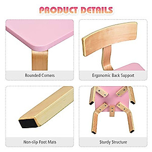 Costzon Kids Table and Chair Set, Wood Table and Chairs for Toddlers Reading, Arts, Crafts, Homework, Snack Time, 3 Piece Furniture for Playroom Home School Classroom, Childrens Table and Chair, Pink