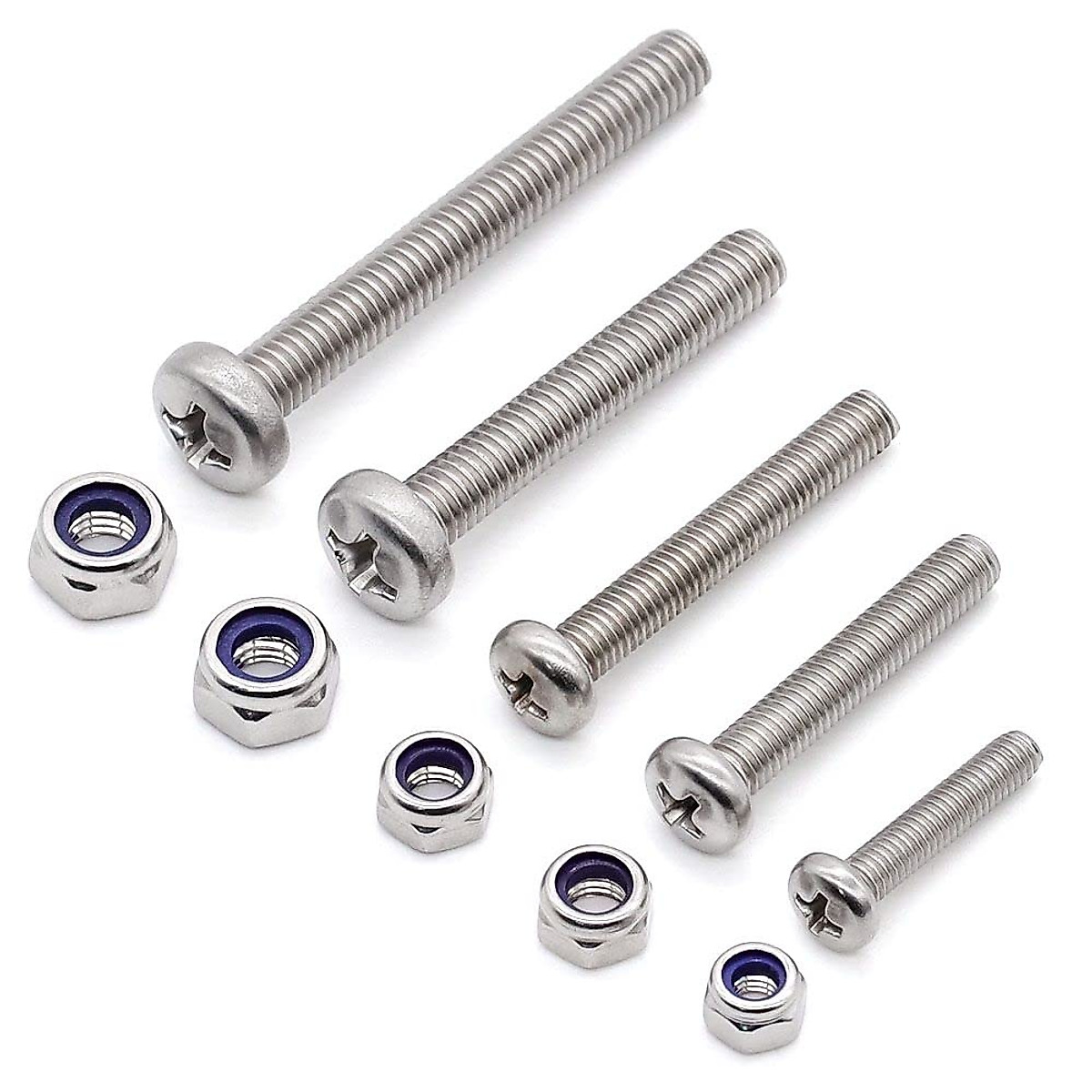Glvaner (30 Sets) M5-0.8 x 40mm Pan Head Machine Screw and M5-0.8mm Hex Locknuts 304 Stainless Steel 18-8 Full Thread