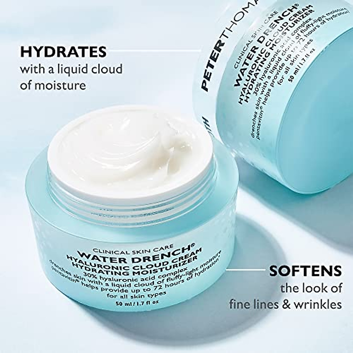 Peter Thomas Roth | Water Drench Hyaluronic Cloud Cream | Hydrating Moisturizer for Face, Up to 72 Hours of Hydration for More Youthful-Looking Skin, Fragnance Free, 1.69 Fl Oz