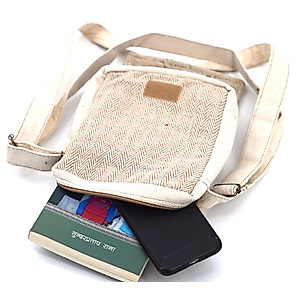 Unique design Mushroom Embroidery Hemp Hobo Passport crossbody bag Festival Travel Bag 100% Himalaya Hemp FAIR TRADE MADE Handmade with Love., Natural White