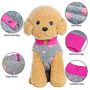 Rbenxia 1 Piece of Grey Dog Heart Sweater with Leash Ring Soft Fleece Vest Dog Pullover Warm Jacket Pet Dog Clothes Winter Dog Outfits for Small Puppy Cat Pets (Large)