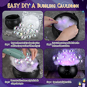 Liliful Light up Bubble Cauldron DIY Set, 7.68" Black Plastic Witches Cauldron with Handle 24 Pcs Clear Plastic Balls and String Light Halloween Cauldron Candy Bowl for Halloween Decorations (Purple)