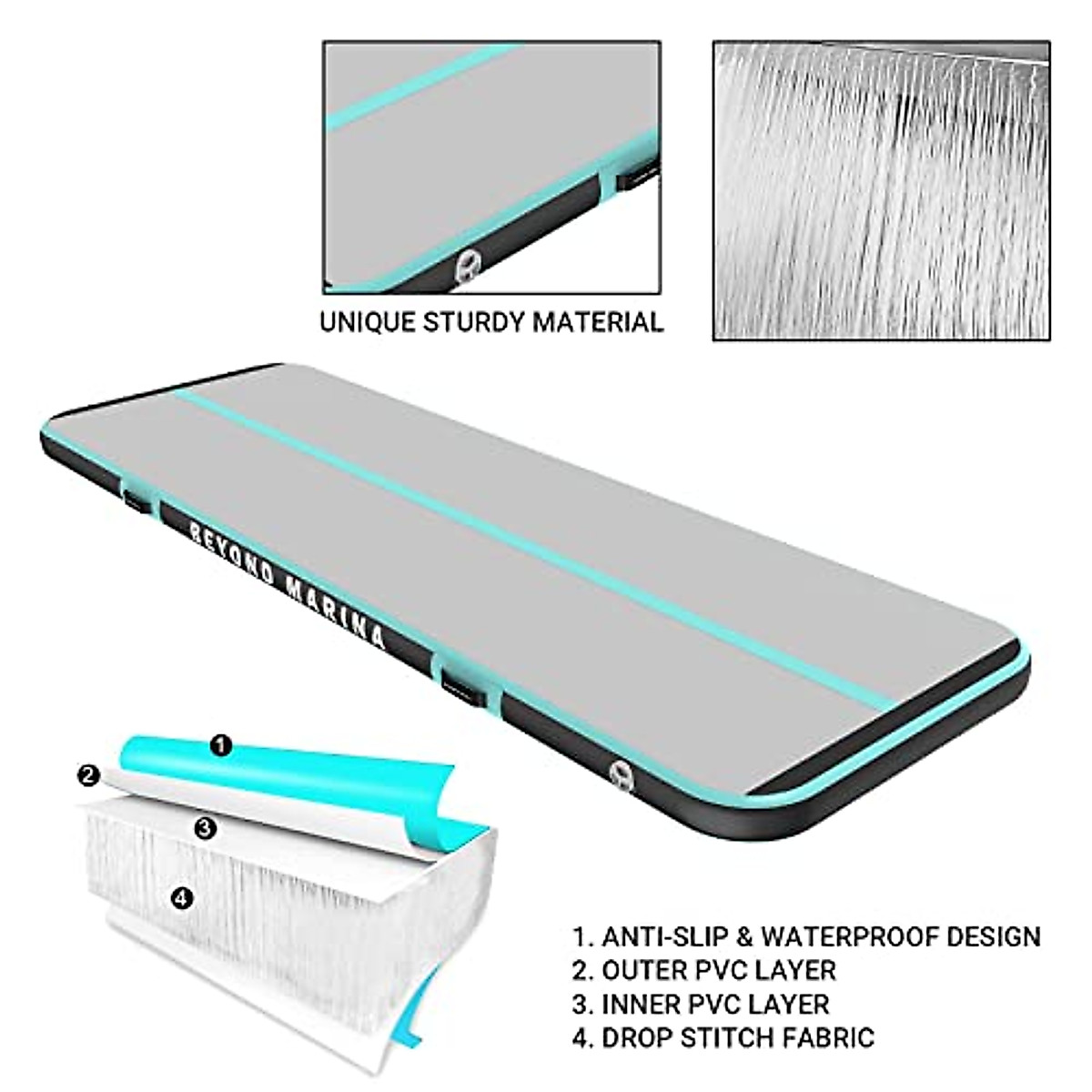 BEYOND MARINA Air Gymnastics Tumble Track 4/8 inches Thickness Inflatable Tumbling 10ft/13ft/16ft/20ft Air Mats for Home Use Training/Cheerleading/Yoga with Electric Pump, 13'x3.3'x4'', Carbon-mint