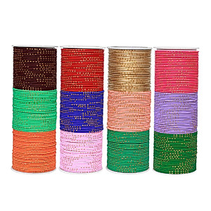 SANARA Indian Wedding Multi Color Bangle Set Traditional 288 Pcs Alloy Metal Bracelets Partywear Arrangement Costume Bangle Box Jewelry (2.6)