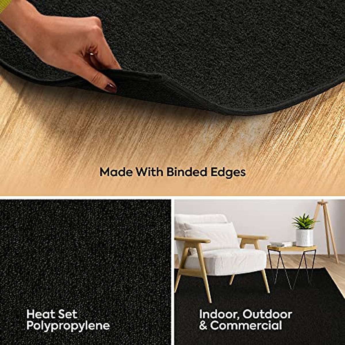 Furnish my Place Modern Indoor/Outdoor Commercial Solid Color Rug - Black, 2' Round, Pet and Kids Friendly Rug. Made in USA, Area Rugs Great for Kids, Pets, Event, Wedding