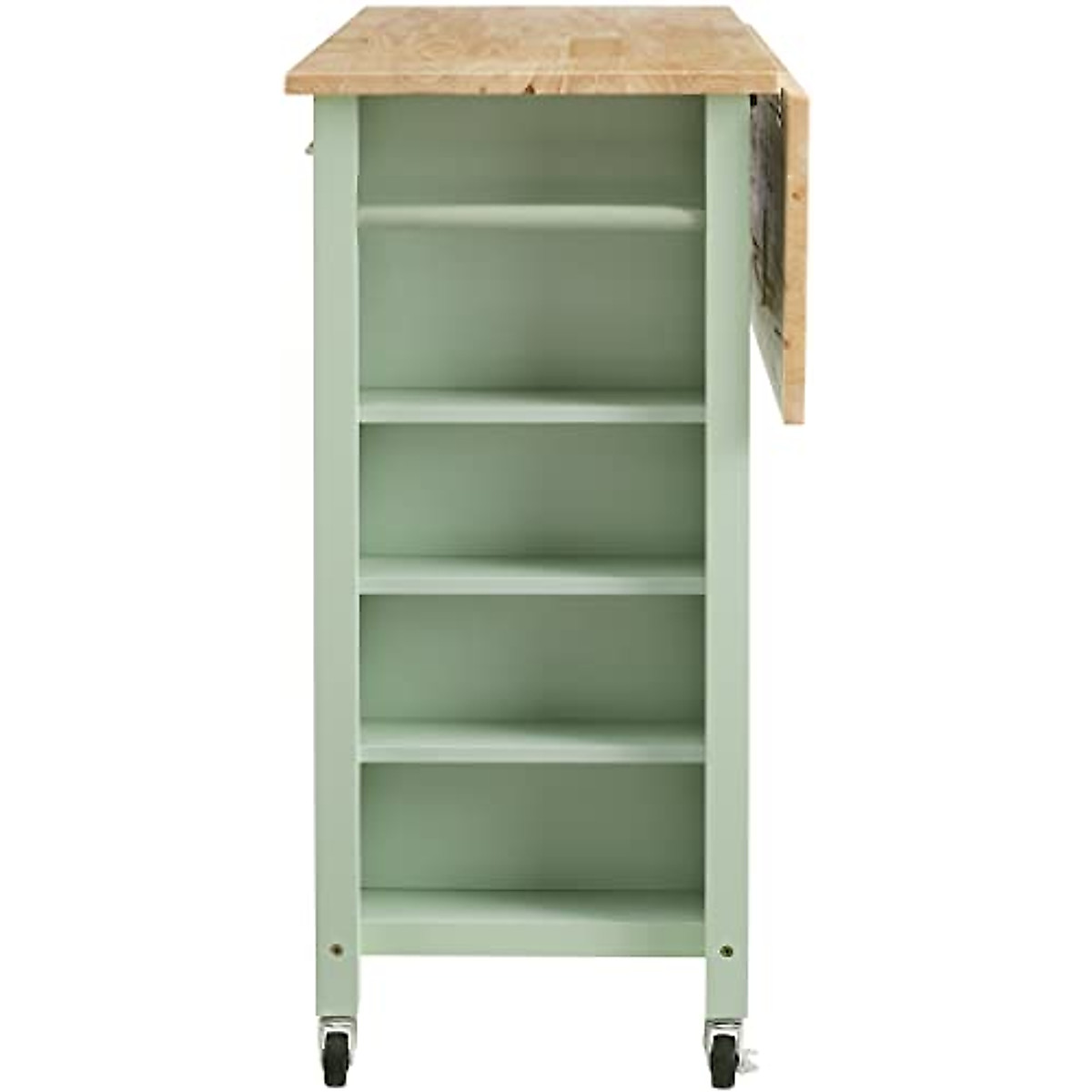 Crosley Furniture Savannah Wood Top Drop Leaf Rolling Kitchen Island Cart with Spice Rack and Shelves, Mint