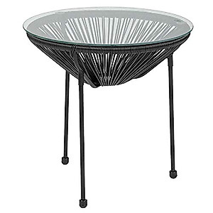 Flash Furniture Valencia Oval Comfort Series Take Ten Black Rattan Table with Glass Top