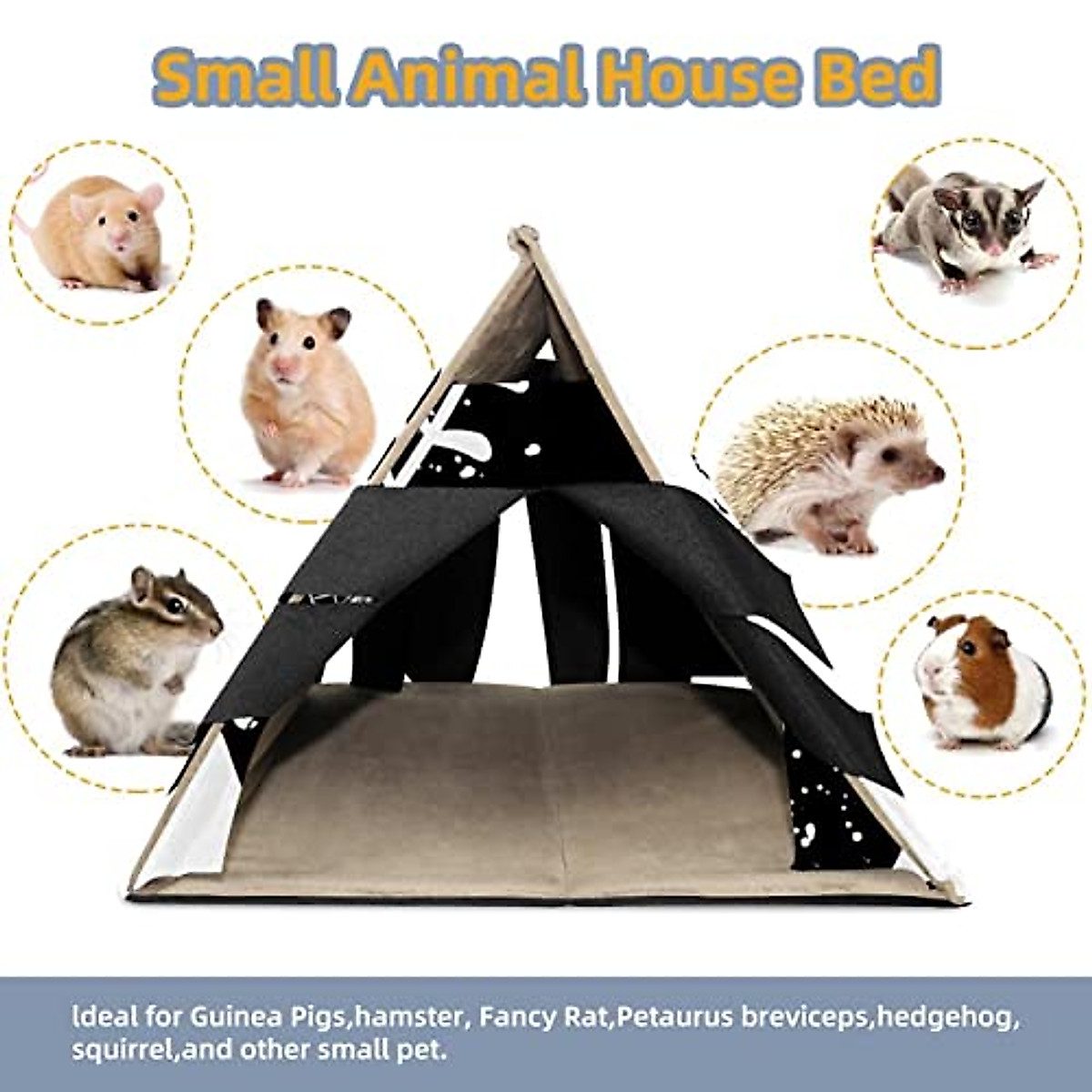 RATGDN Small Pet Hideout Black White Design Softball Hamster House Guinea Pig Playhouse for Dwarf Rabbits Hedgehogs Chinchillas