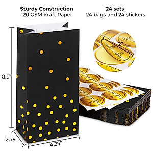 ROYAL BLUEBONNET Pink and Gold Confetti Gift Bags -Set of 24- Pink Paper Goodie Bags and Stickers – Baby Shower Favor Bags, Pink and Gold Party Decorations, Pink Party Supplies, Pink Candy Bags