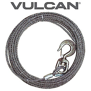 VULCAN Winch Cable - Steel Core - Swivel Hook - 3/8 Inch x 50 Foot - 14,000 Pound Minimum Breaking Strength
