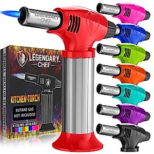 Culinary Cooking Torch - Kitchen Food Torch for Creme Brulee, Baking, Desserts and Searing- Butane Torch Lighter, Blow Torch for Cooking with Lock and Adjustable Flame (Butane Gas Not Included) Red