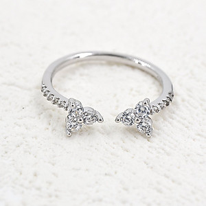 Womens Sterling Silver Rings Open Cluster Ring 18K White Gold Plated