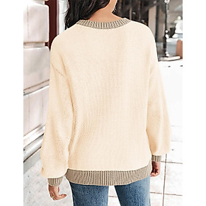 ZESICA Women's Casual Long Sleeve Crew Neck Pullover 2025 Spring Ribbed Knit Loose Contrast Color Sweater Tops,Apricot,Medium