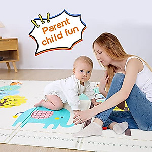 Baby Play Mat Foam Playmat for Baby Reversible Foldable Waterproof Soft Foam Extra Large Alphabet Baby Mat for Floor Playmat for Babies and Toddlers with Travel Carry Bag(79 x 59 x 0.4 in)