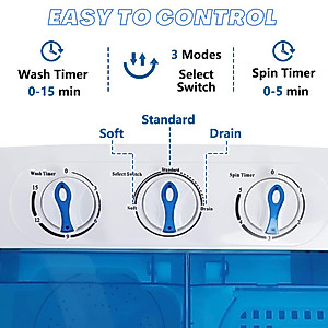 Winado Portable Washing Machine 15LBS, Compact Mini Washer Machine & Dryer Combo, Built-in Gravity Drain, Small Twin Tub Washer with Spin Cycle for College Rooms, Apartments, Dorms, RV