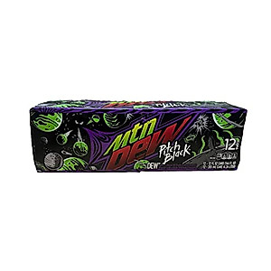 Mountain Dew Pitch Black Soda - Munchie Box Stash (Regular, Pack of ( 12 ) 12 Oz Cans)