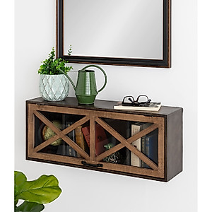Kate and Laurel Mace Decorative Rustic Floating Storage Cabinet, 30" x 12", Rustic Brown Door with Bronze Metal Frame, Farmhouse Inspired Wall Mounted Storage Hutch