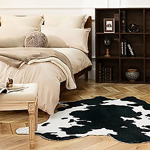 Ashler Cowhide Rug Cow Print Area Rug, Off White Cute Faux Cow Animal Mat, Non-Slip Backing, Machine Washable Rugs for Room Decor, Living Room and Bedroom, 4.6 x 5.2Ft