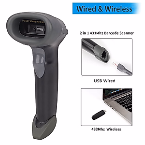 328 Feet Distance 1D CCD Wireless Bar Code Scanner for for PC Computers, UNIDEEPLY 2 in 1 (433MHZ Wireless & USB Wired) Automatic Barcode Reader Handheld USB Receiver for Store Supermarket, Warehouse