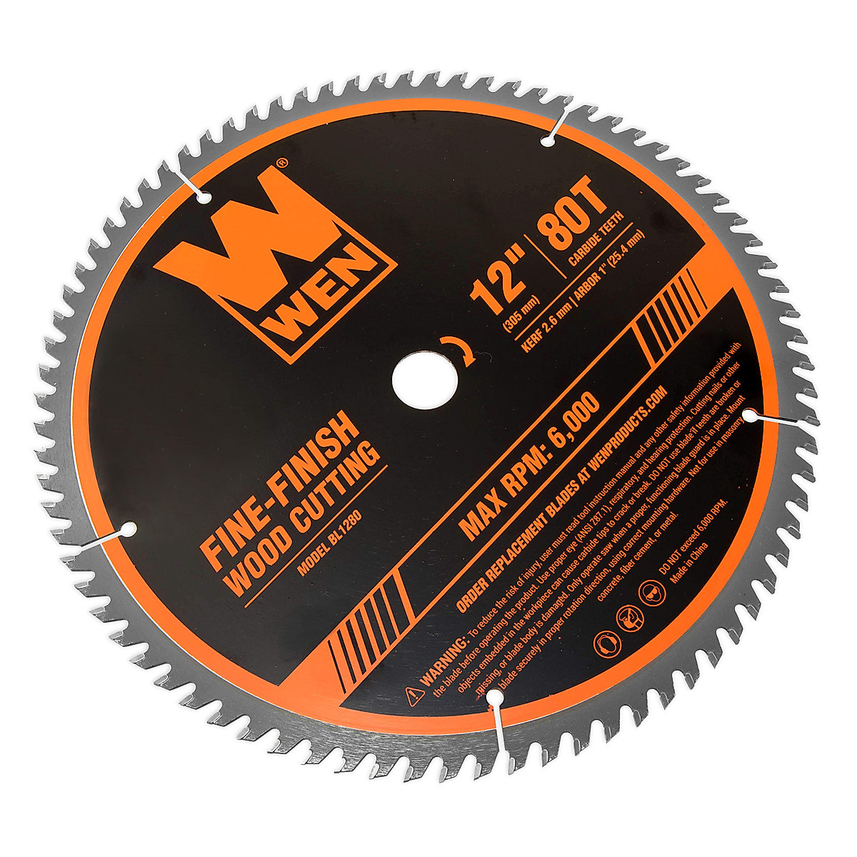 WEN BL1280 12-Inch 80-Tooth Fine-Finish Professional Woodworking Saw Blade for Miter Saws and Table Saws
