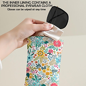BHAHB 2 PCS Glasses Eyeglass Sunglasses Case Pouch Soft PU Leather Cute Aesthetic with Cleaning Cloth for Unisex Women Girls-Flowers