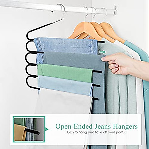 Velvet Pants Jeans Hanger Space Saving Non-Slip Hanger - Fitnice 4 Pack Multi-Layer Trouser Hanger 5 Tier Open-Ended Velvet Clothes Hangers Closet Organizer for Pant Garden Flag Scarf Towel (Black)