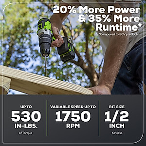Greenworks 24V Brushless 1/2" Hammer Drill (530 in-lbs.) 2.0Ah Battery and Charger Included, DDG402