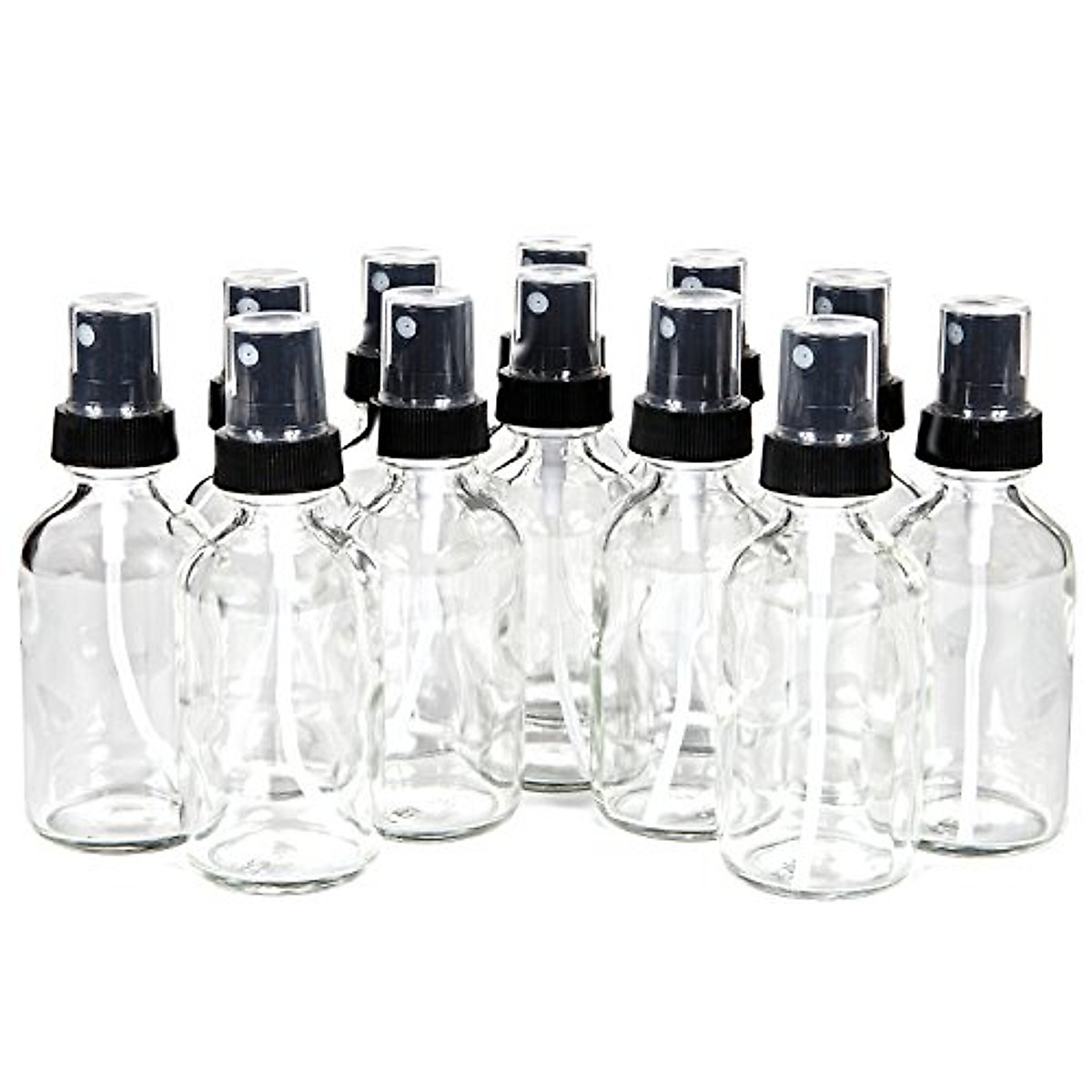 Vivaplex, 12, Clear, 1 oz Glass Bottles, with Black Fine Mist Sprayers