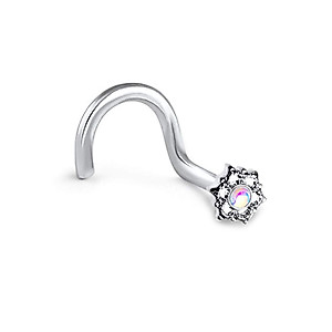 316L Surgical Steel Nose Bone Nose Stud Ring Illuminating Mandala Flower 20G