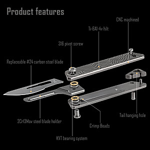 KeyUnity KK02 Titanium Flipper Pocket Knife, Quick Open Keychain Folding Knife with #24 Replaceable Blades for Everyday Carry (Suminagashi Pattern)